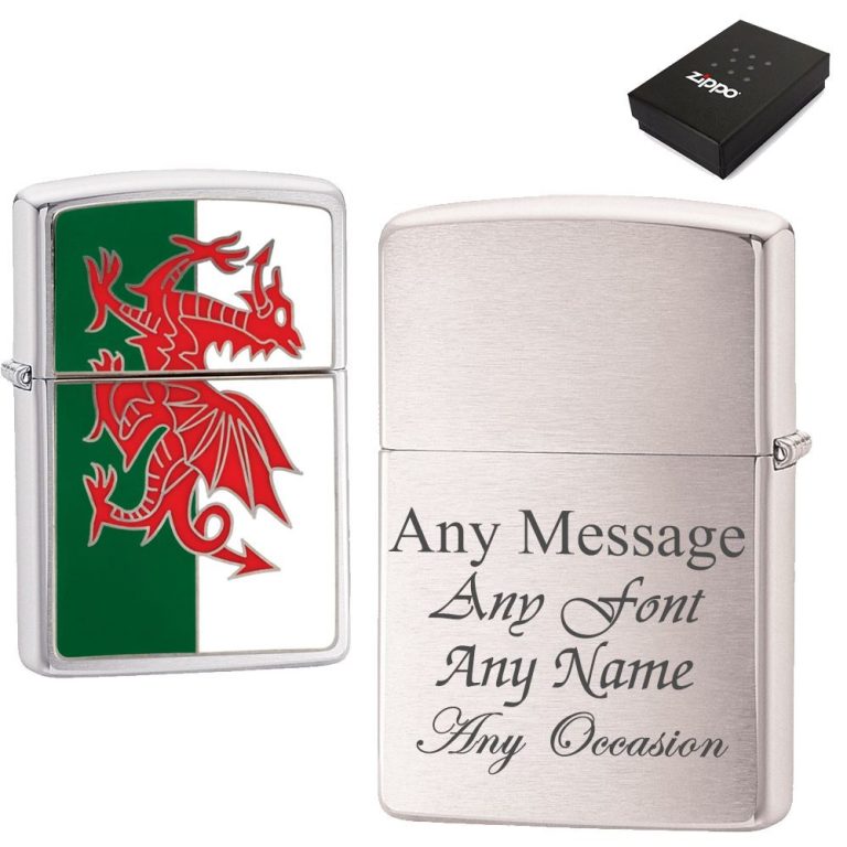 Engraved Brushed Chrome Welsh Zippo, Official Zippo lighter - All Things Personalised