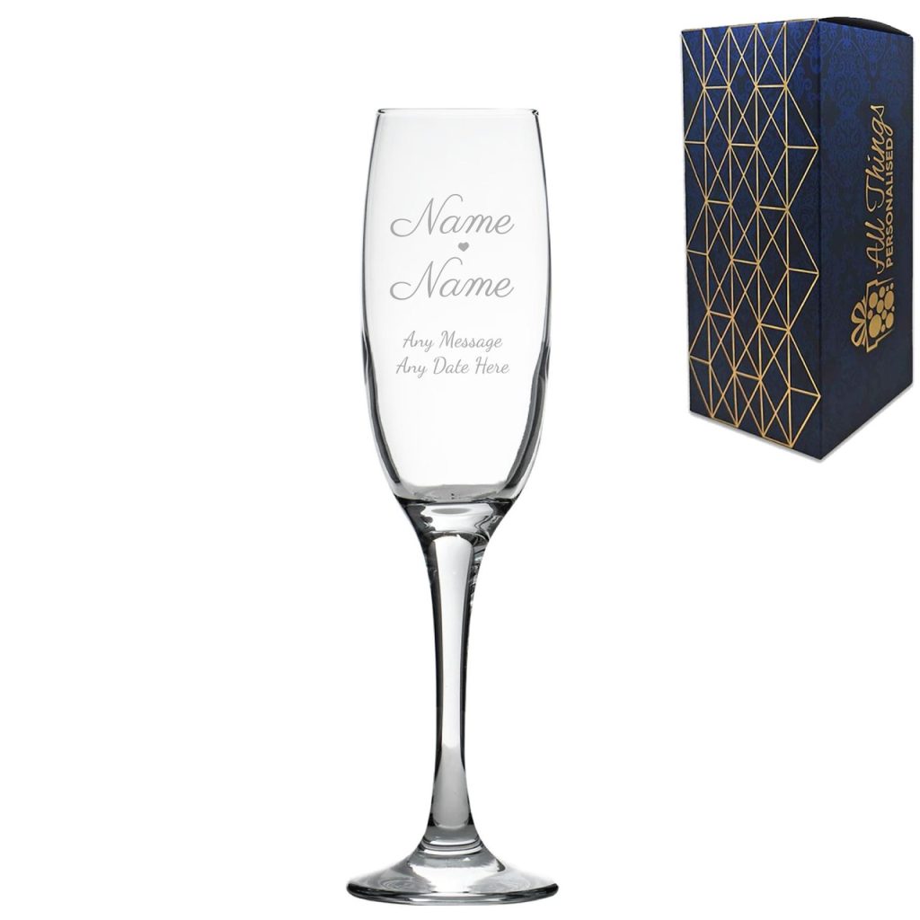 Engraved Wedding champagne flute, Gift Boxed - All Things Personalised