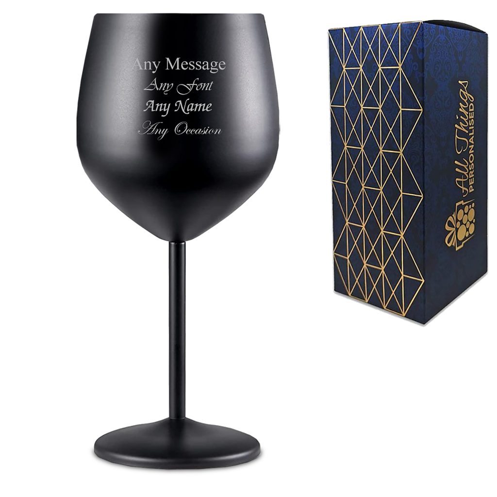 Engraved Matte Black Metal Wine Glass - All Things Personalised